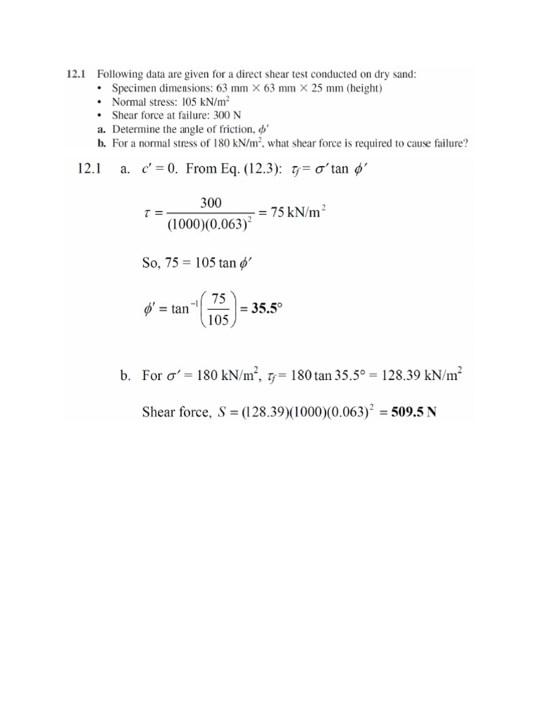 Chapter 12 - Shear Strength Examples | PDF