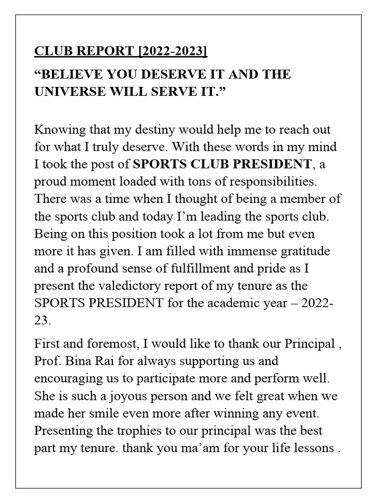 President's Report 2022-2023 | PDF | Sports