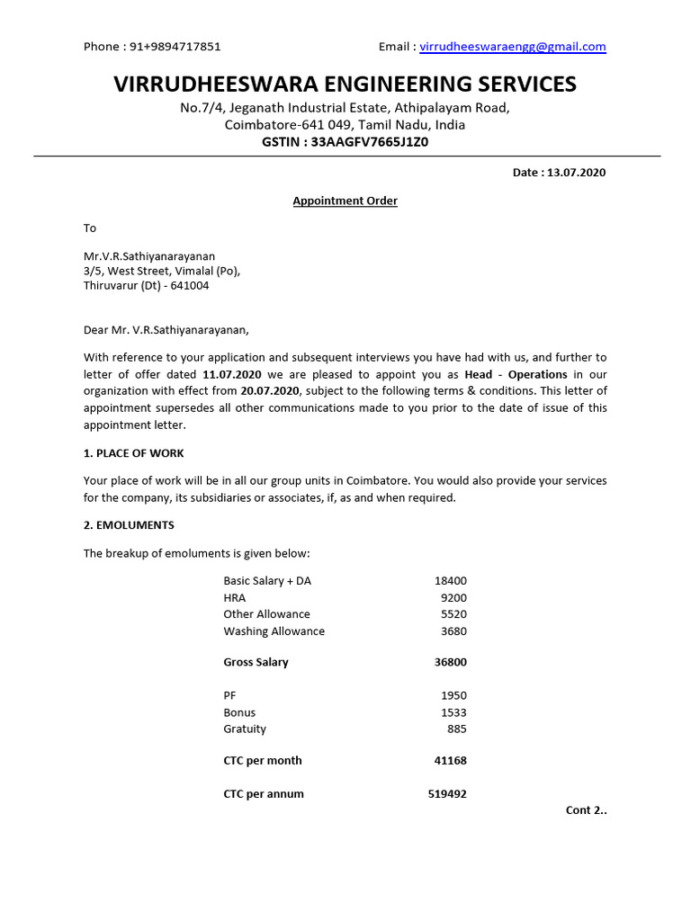 Appointment Order | PDF | Employment | Salary