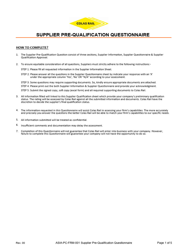 Supplier Pre Qualification Questionnaire DC | PDF | Occupational Safety ...
