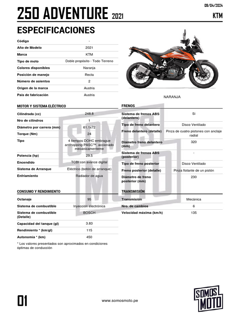 250 Adventure 2021 - KTM - Naranja 09 04 2024 | PDF | Vehículo de motor ...