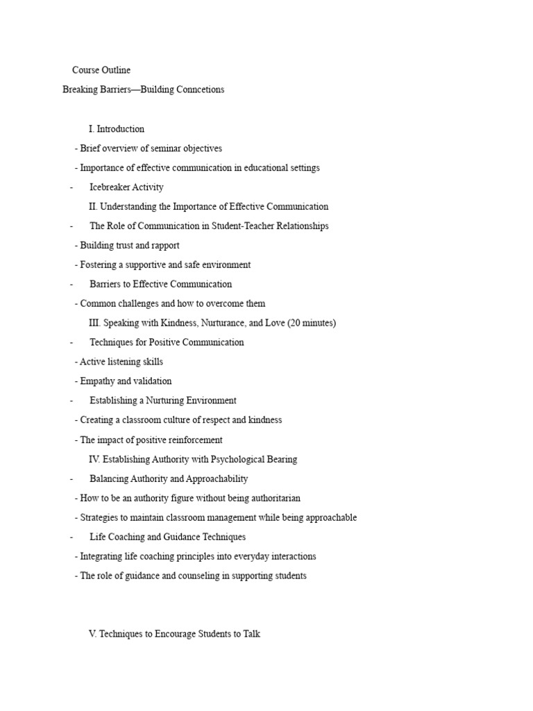 Course Outline - Brightwoods | PDF | Communication | Psychology