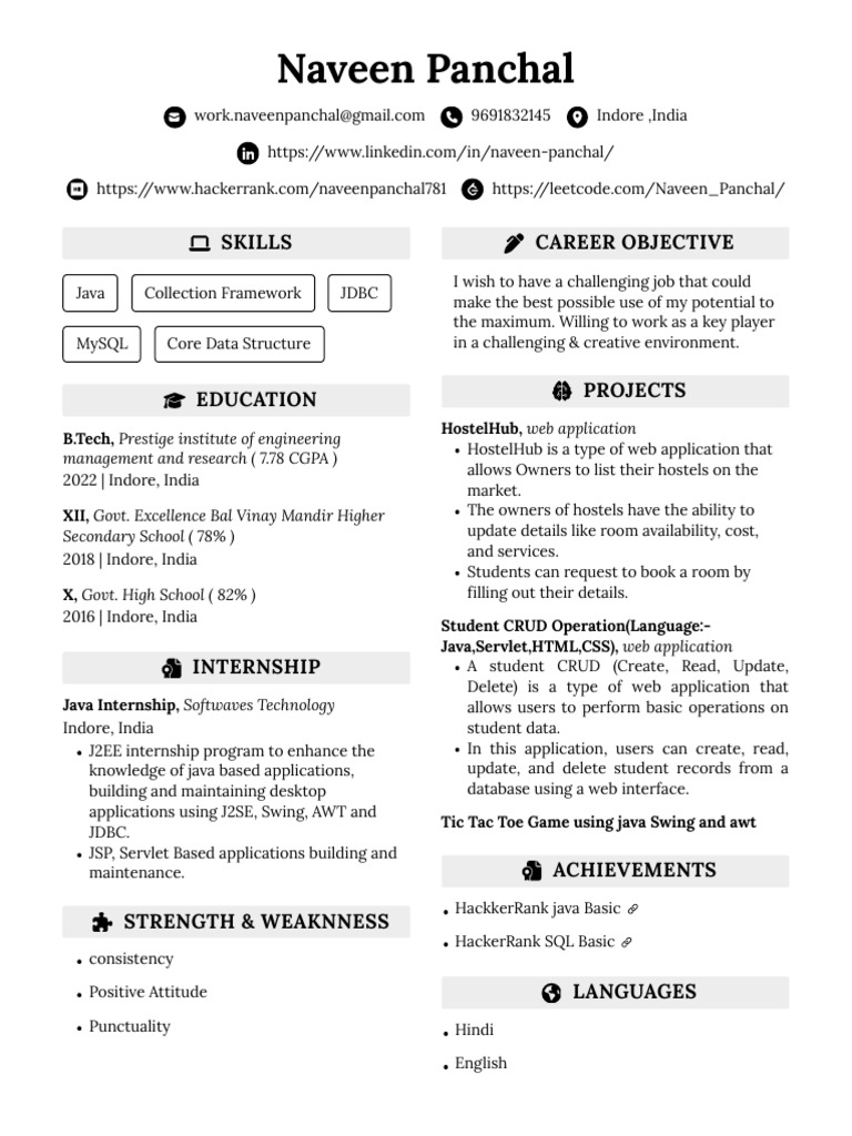 Naveen_Panchal_Resume | PDF | Java (Programming Language) | Web Application