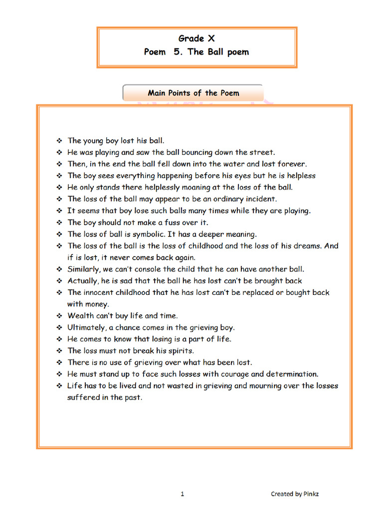 GR X Poem 5 The Ball Poem 1 | PDF | Feeling | Epistemology