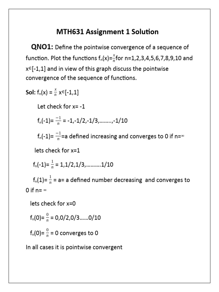 MTH631 Assignment 1 Solution | PDF | Sequence | Function (Mathematics)