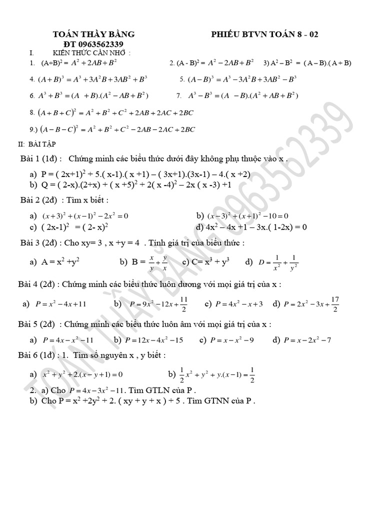 Phiếu BTVN Toán 8 - 02 | PDF