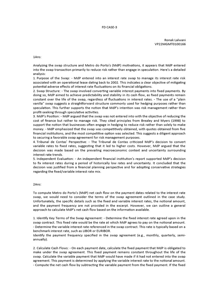 FD CASE STUDY | PDF | Swap (Finance) | Derivative (Finance)