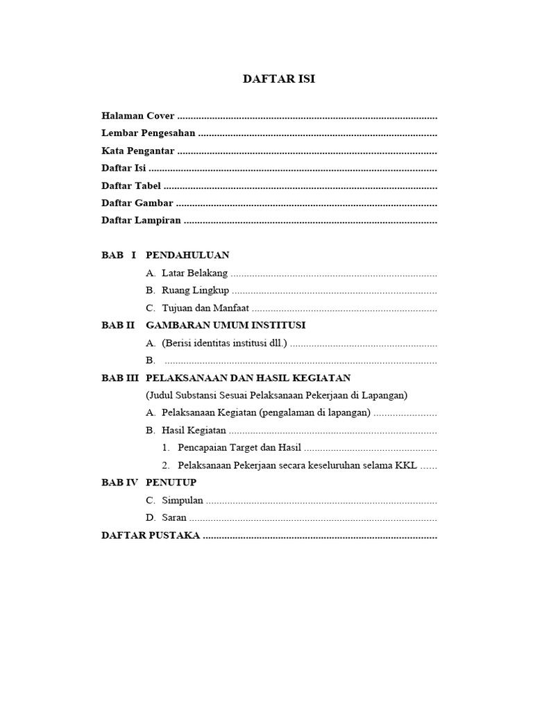 Template Daftar Isi Laporan KKL | PDF