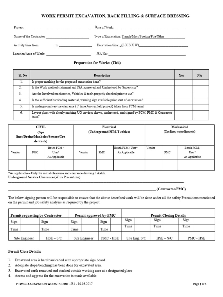 3.1 Excavation Work Permit | PDF