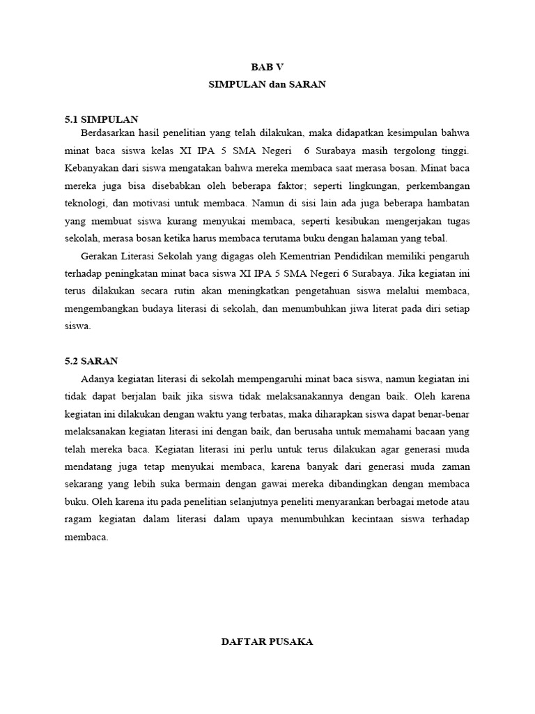 Contoh BAB V Dan Daftar Pustaka | PDF