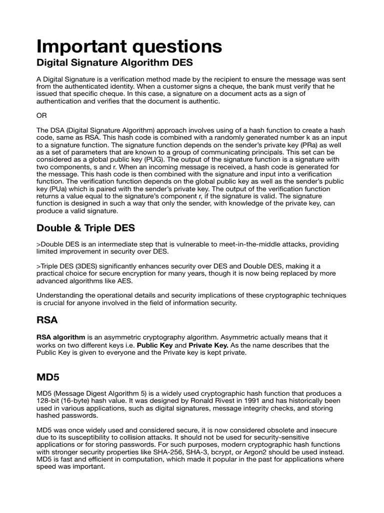 Important Questions | PDF | Public Key Cryptography | Cryptography