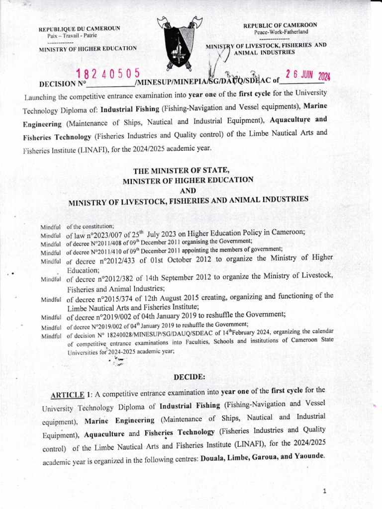 CONCOUR LINAFI 2024-2025 | PDF | Fishing Industry | Fish And Humans