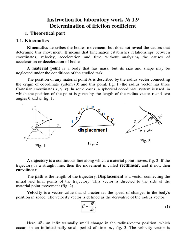 Instruction For Laboratory Work - 1.9 | PDF | Friction | Acceleration