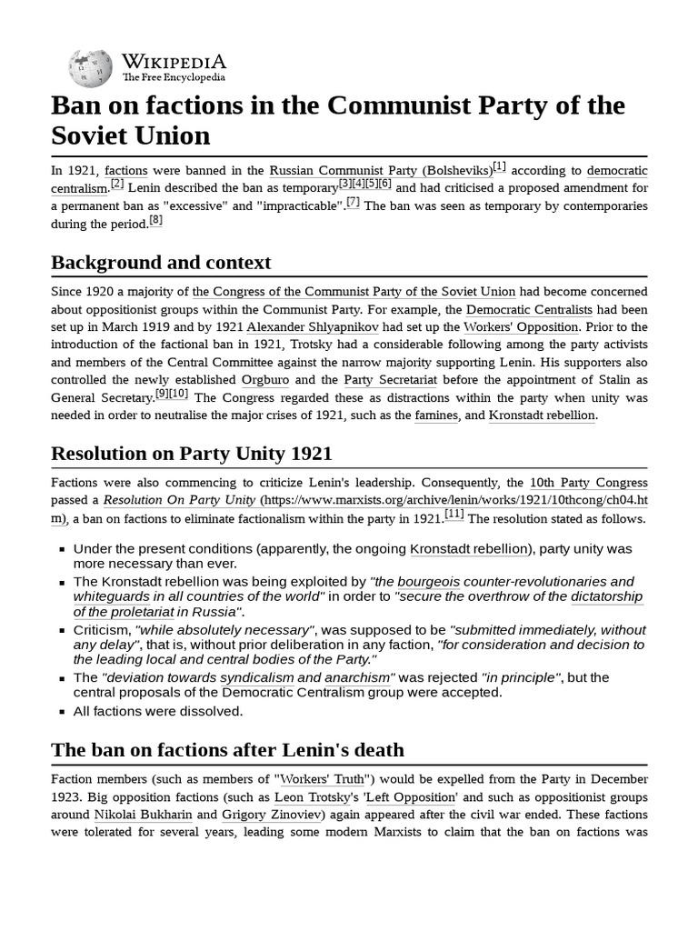 Ban On Factions in The Communist Party of The Soviet Union | PDF ...