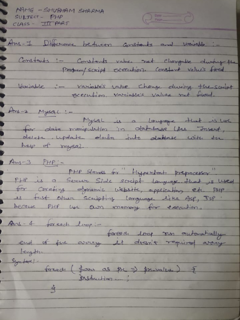 PHP Handwritten Notes | PDF