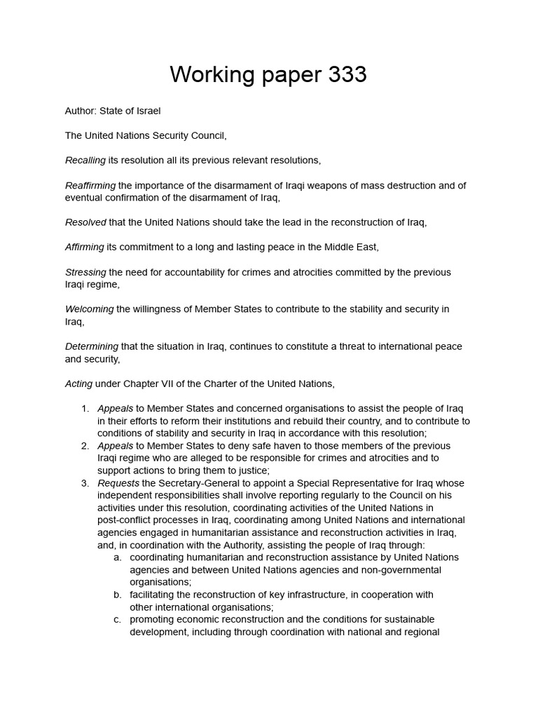 Working Paper State of Israel | PDF | United Nations | International ...