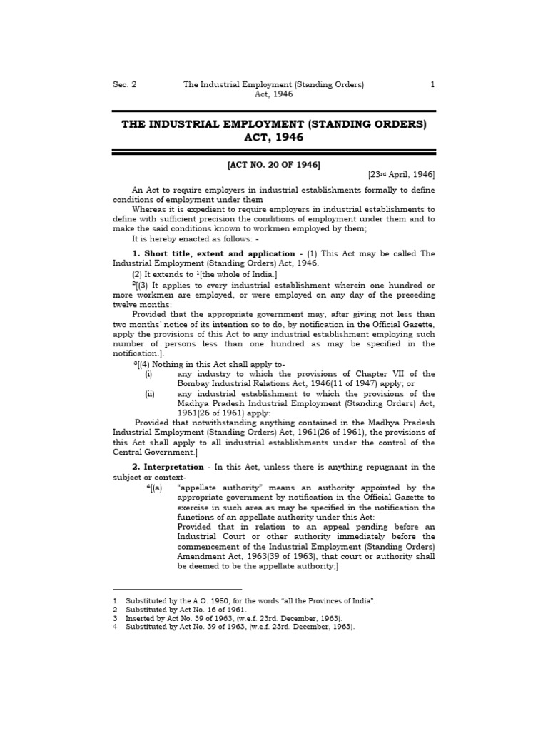 Industrial Employment Standing Orders Act 1946 | PDF | Employment | Appeal