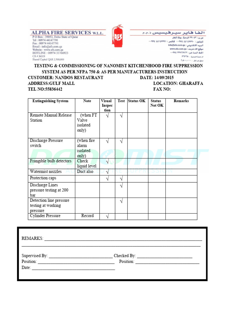 Inspection Report - Nanomist Kitchen Hood System | PDF | Technology ...