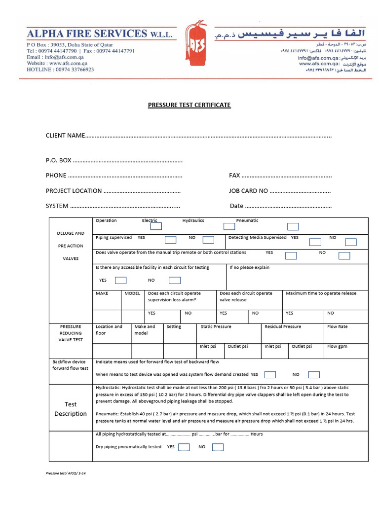 Pressure Test Certificate | PDF | Valve | Welding