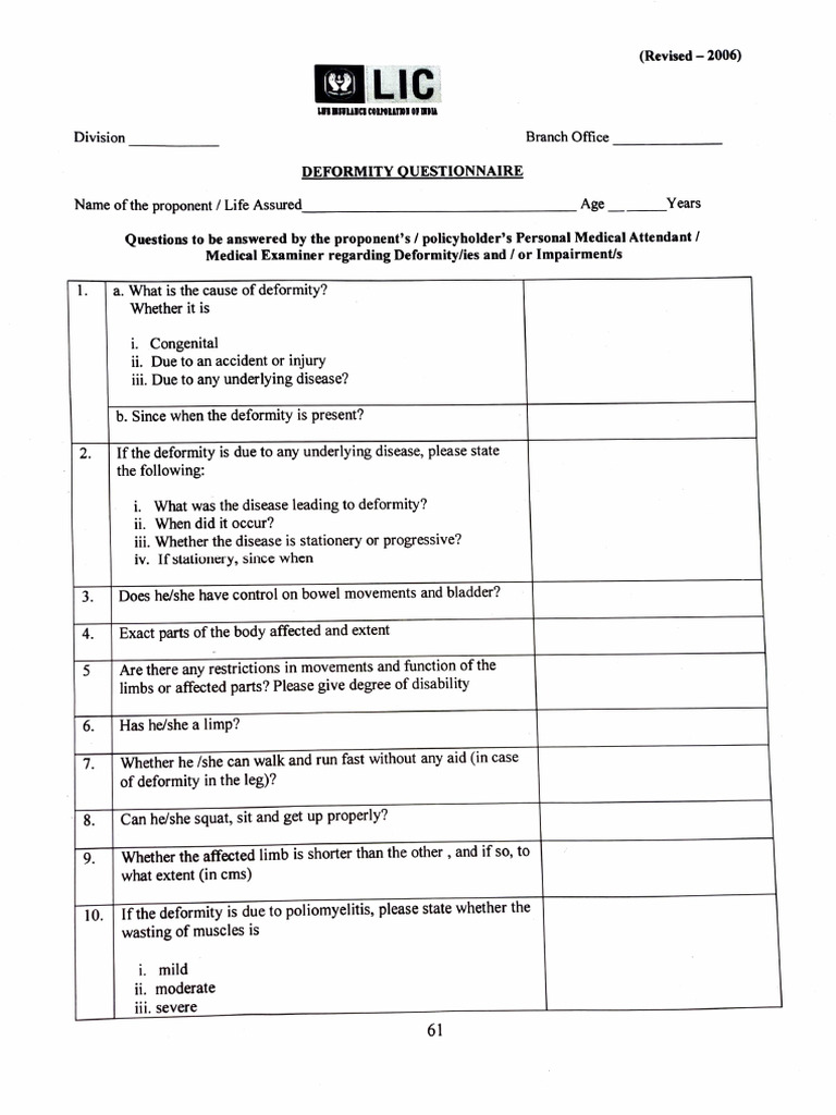Deformity Q Form | PDF | Medicine | Human Diseases And Disorders