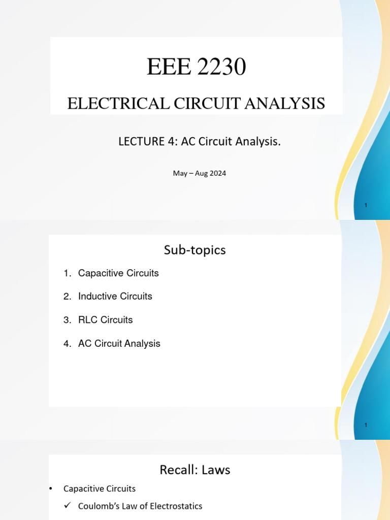Lecture 4 - Intro to RLC & AC Circuit Analysis | PDF | Capacitance ...