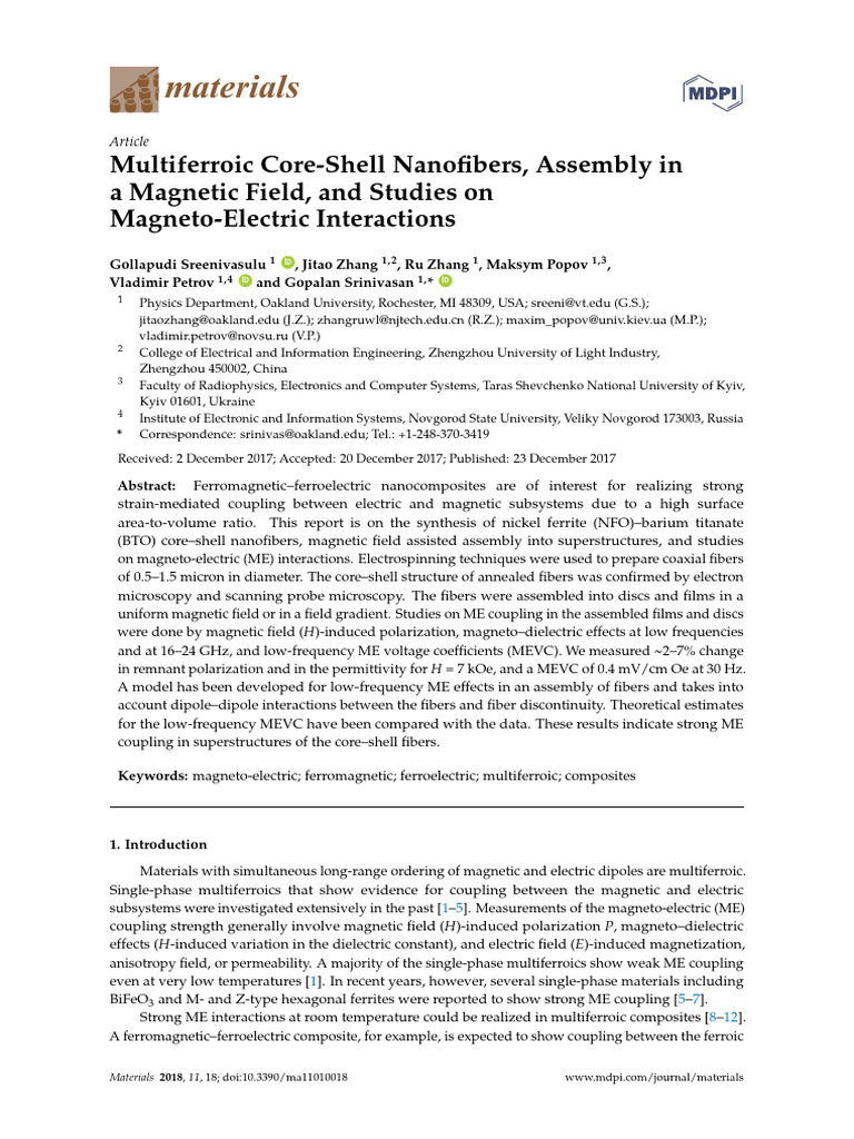 Multiferroic Core-Shell Nanofibers, Assembly in | PDF | Dielectric | Ferroelectricity