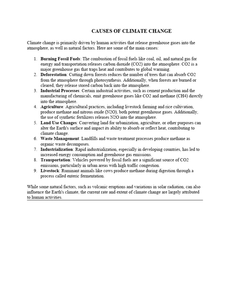 Causes of Climate Change | PDF