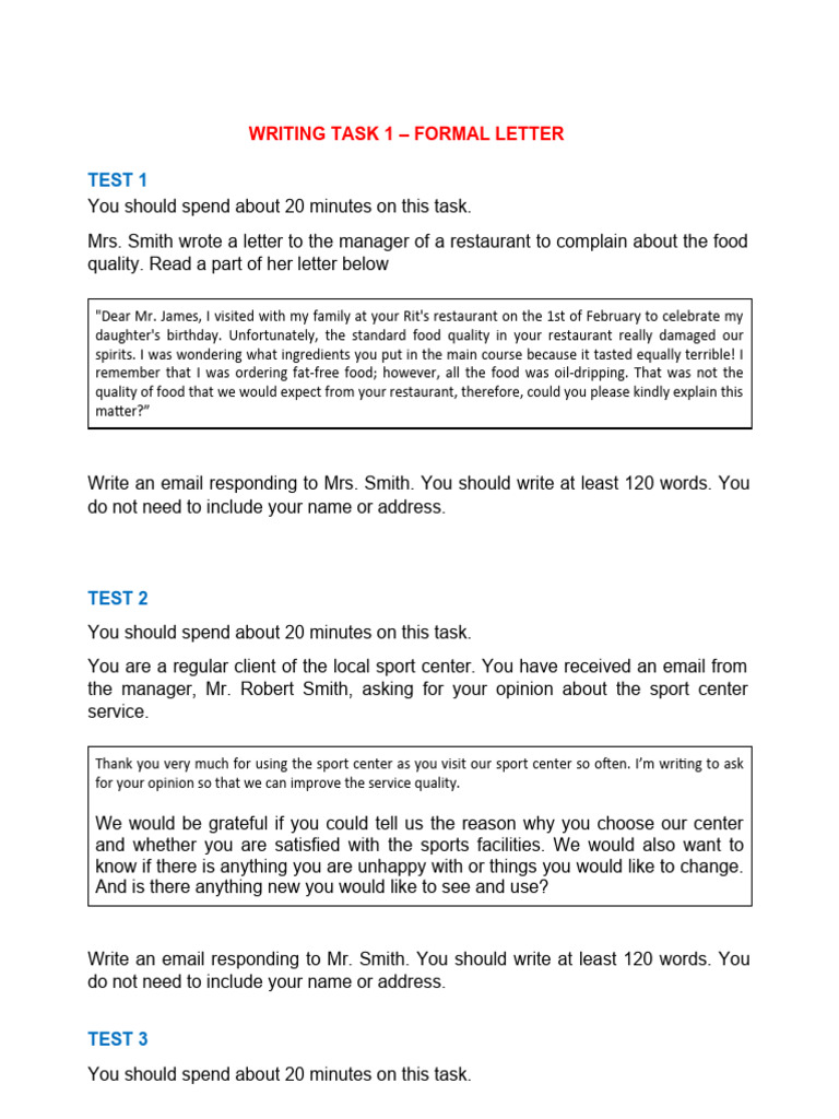 Formal Letter Writing Tasks Guide | PDF