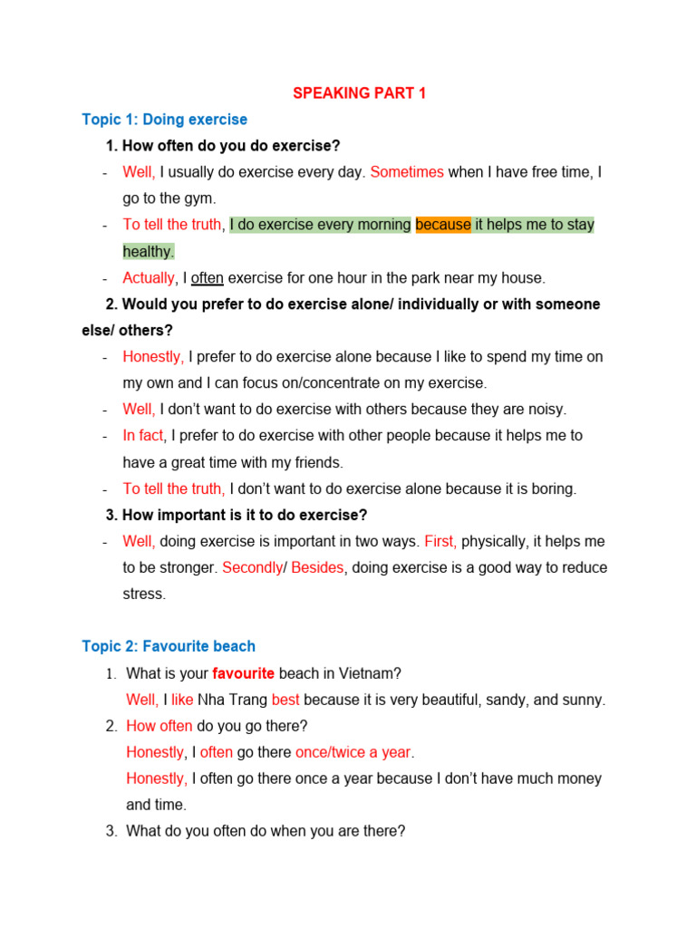 Đề Speaking Part 1 | PDF | Fast Food | Internet