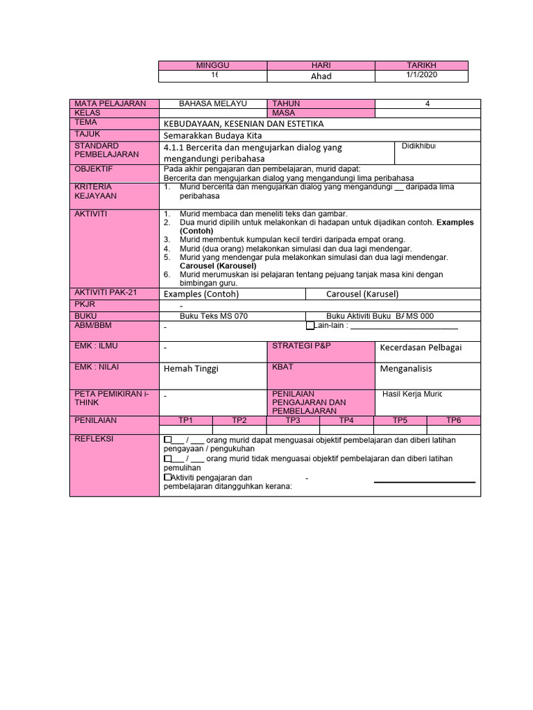 Week 16 2020 RPH Cikgu Hanna 0165123372 | PDF