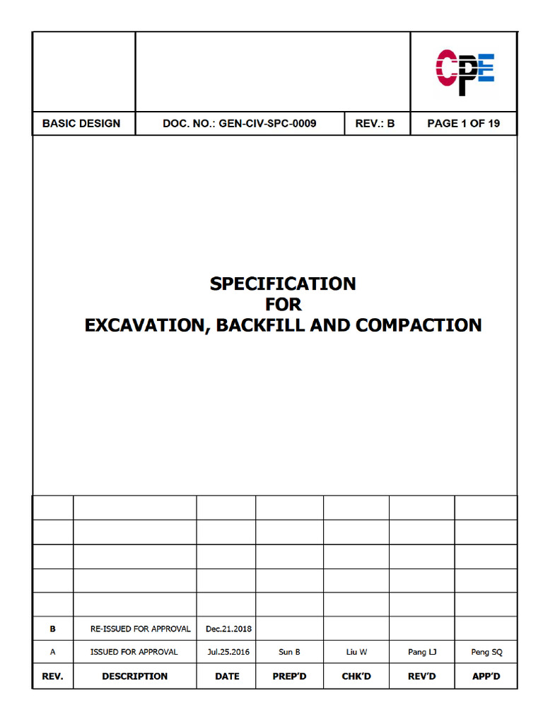 GEN-CIV-SPC-0009 Specification For Excavation, Backfill and Compaction | PDF