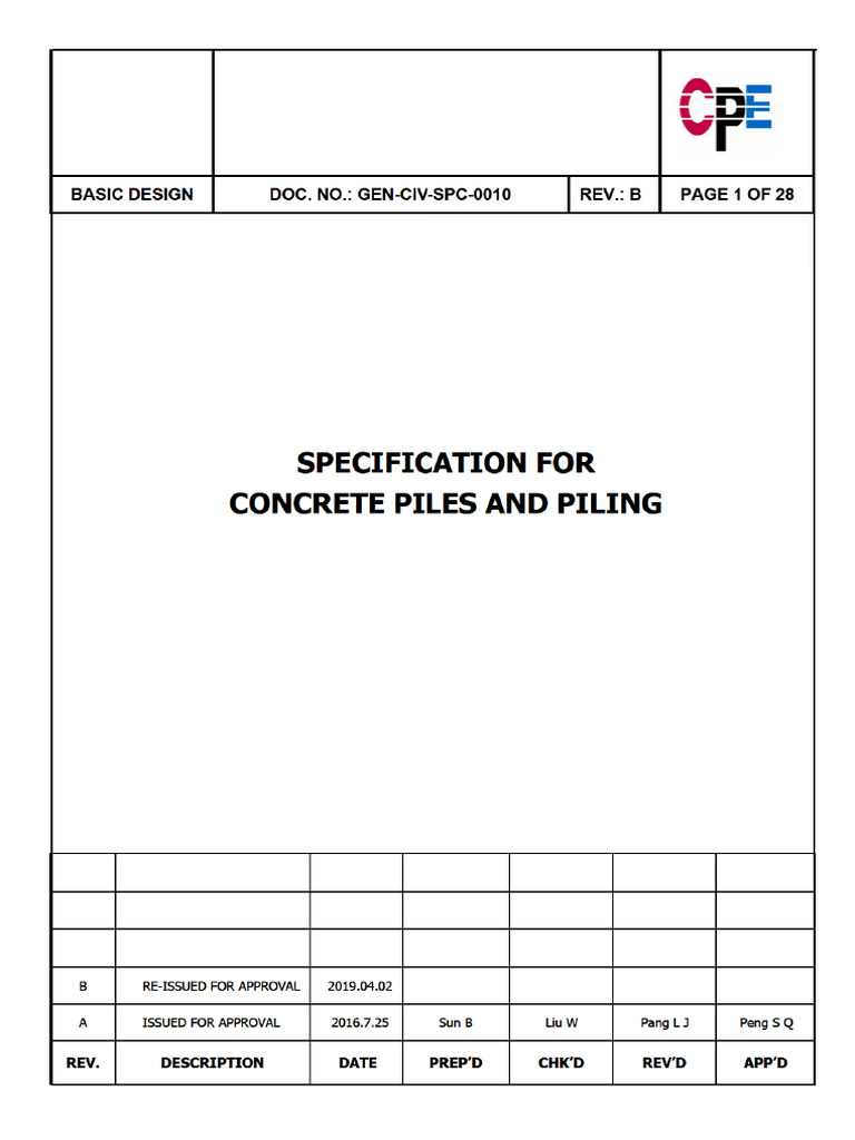 GEN-CIV-SPC-0010 Specification for Concrete Piles and Piling | PDF