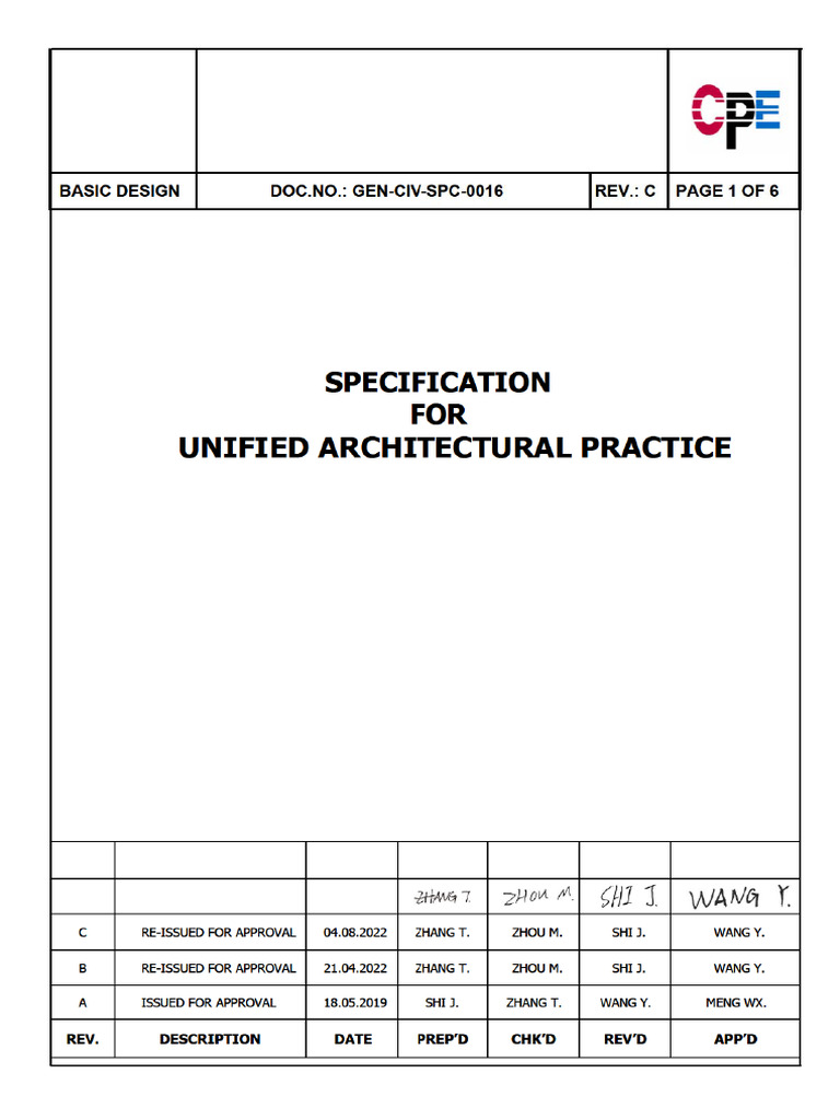 GEN-CIV-SPC-0016 Specification For Unified Architectural Practice | PDF