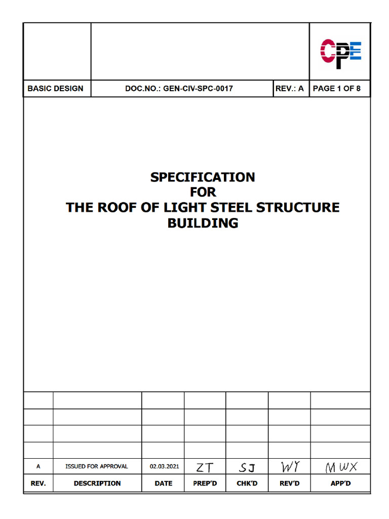 GEN-CIV-SPC-0017 Specification For The Roof of Light Steel Structure ...