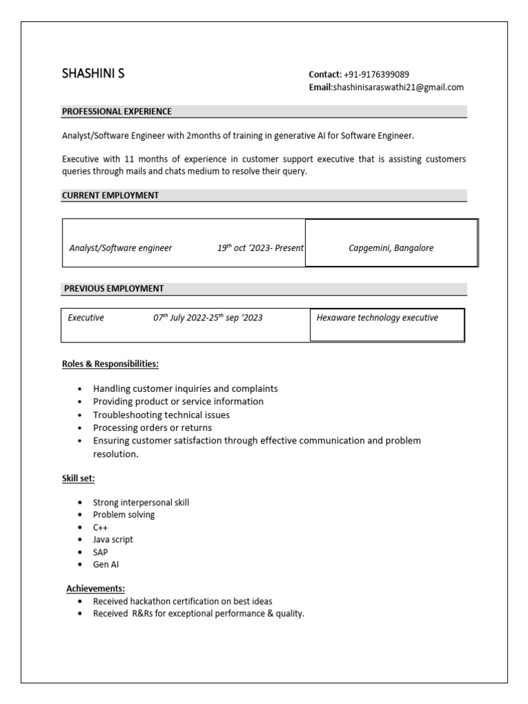Shashini Resume | PDF | Career & Growth | Technology & Engineering