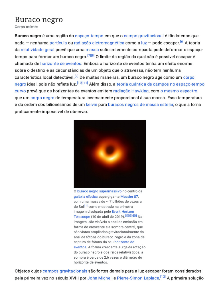 Buraco Negro - Wikipédia, A Enciclopédia Livre | PDF | Buraco negro | Relatividade geral