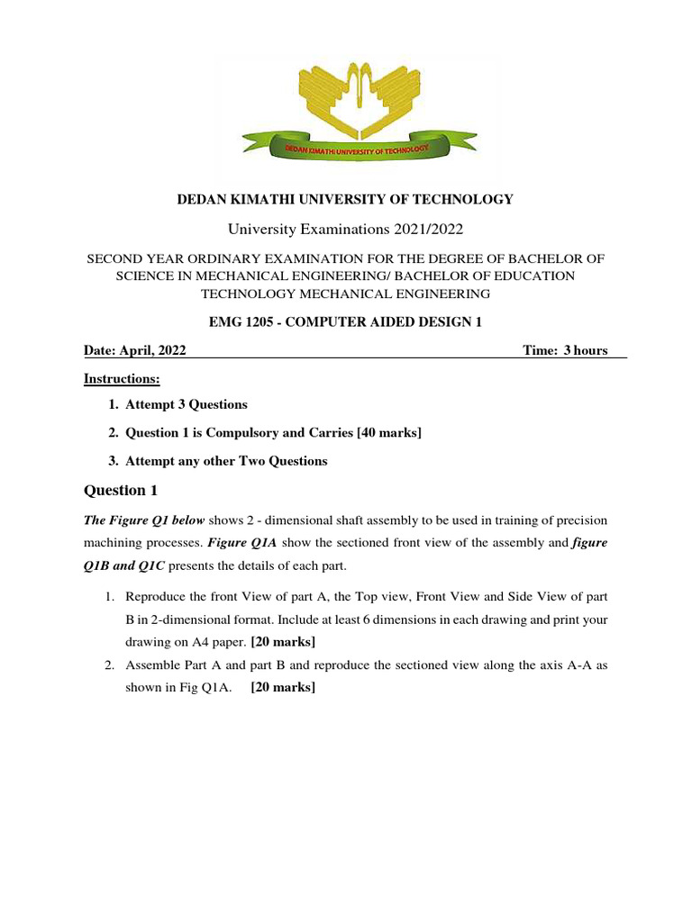 Emg 1205 Computer Aided Drawing Final Exam-1[1] (1) | Download Free PDF | Computer Aided Design ...