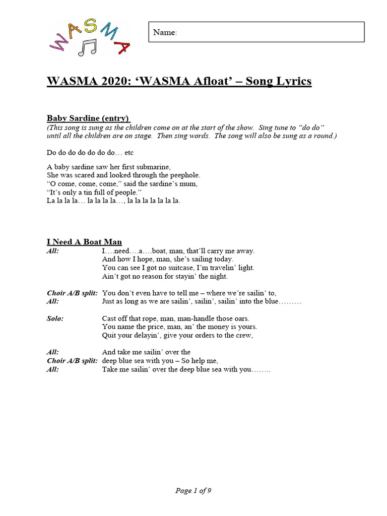 WASMA 2020 Choir Word Sheets v1 2 | PDF | Language Arts & Discipline | Art