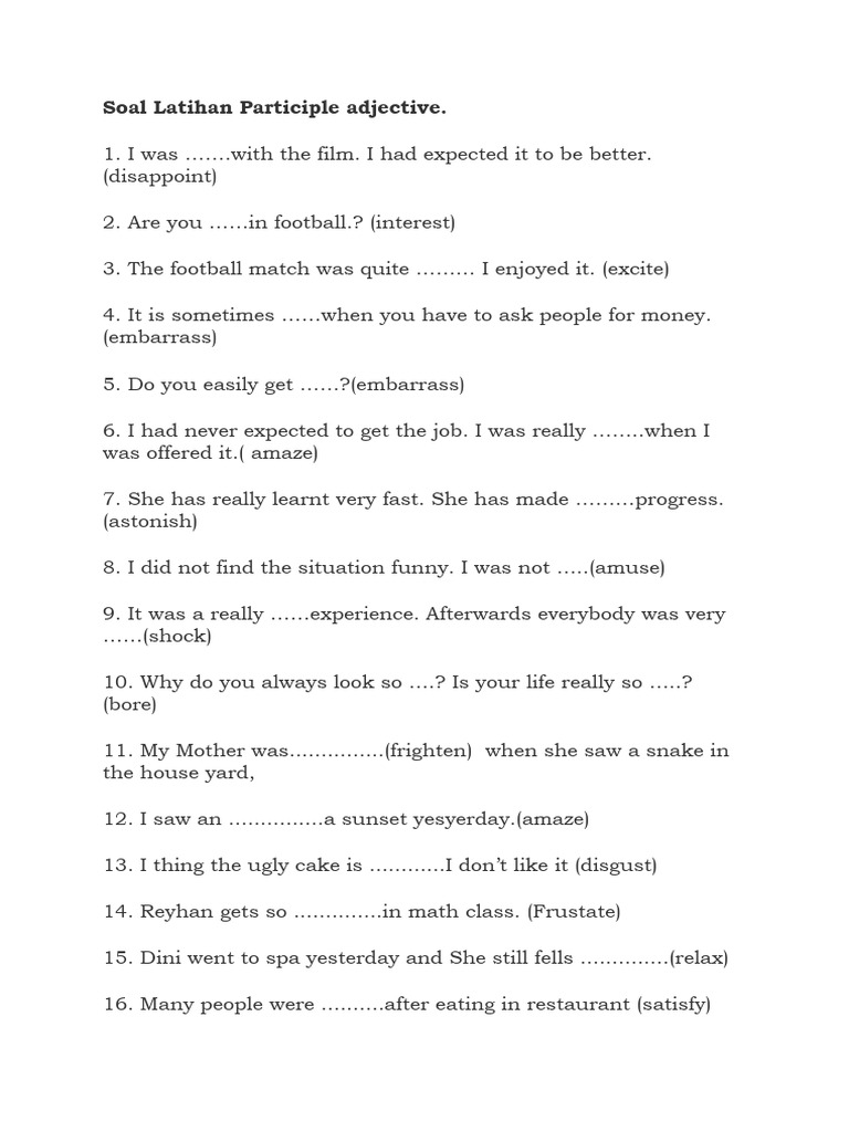 Soal Latihan Participle Adjective | PDF