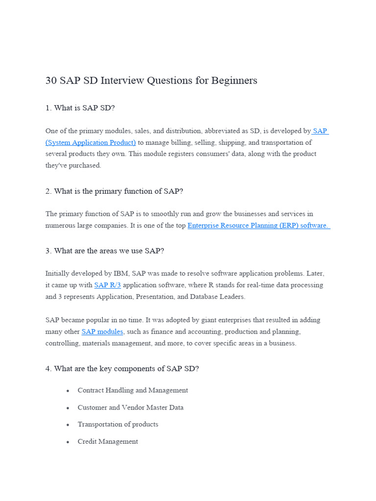30 SAP SD Interview Questions For Beginners | PDF | Sales | Pricing