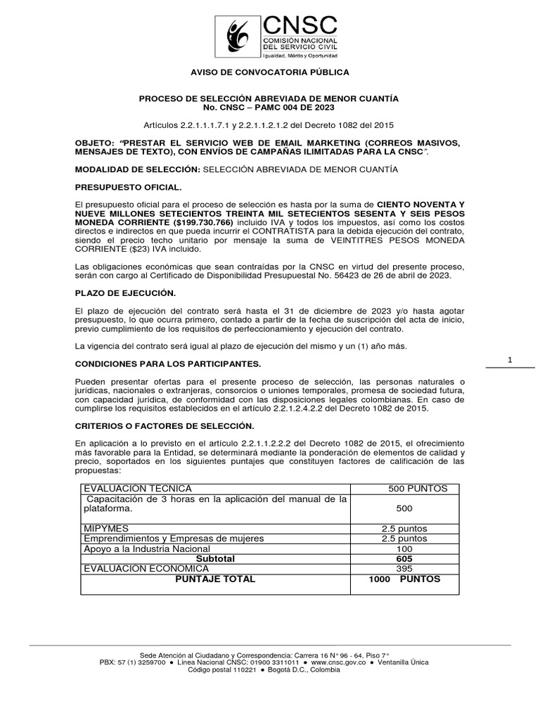AVISO DE CONVOCATORIA PAMC-004-2023 Correos Masivos MRF3 V4 | PDF ...