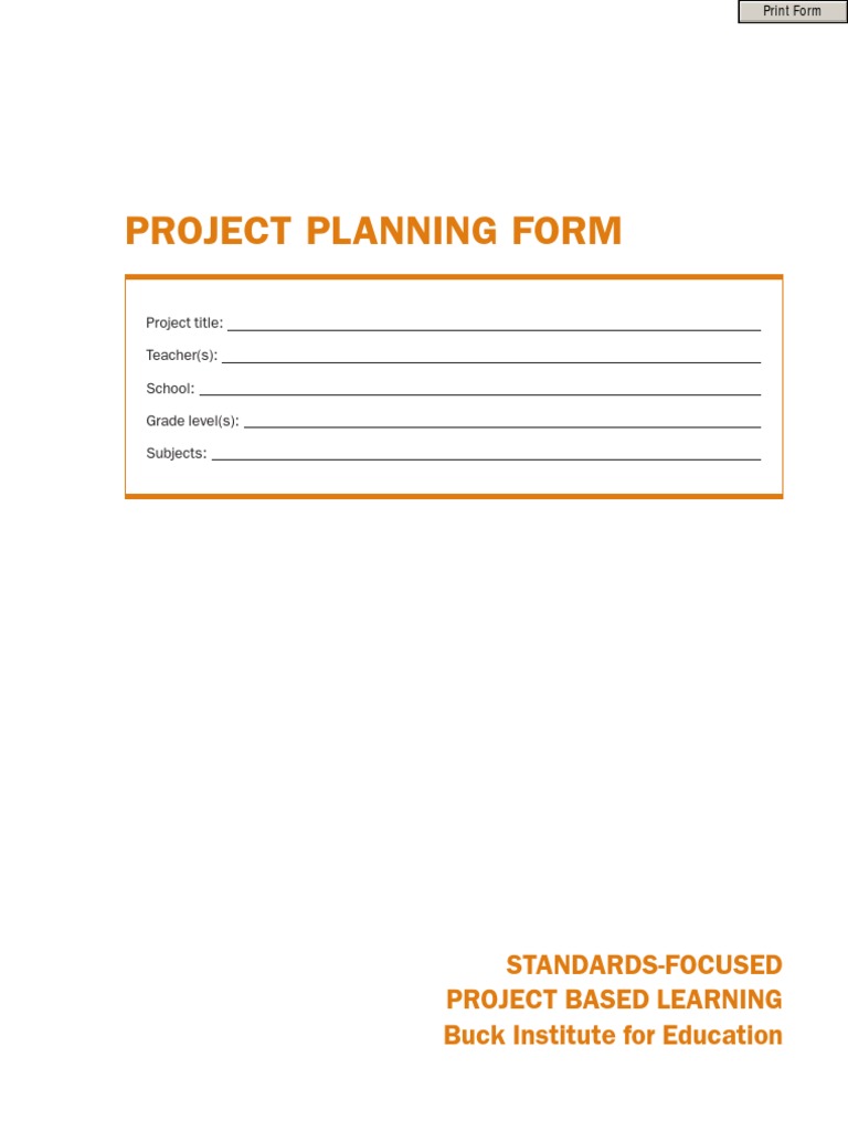 Buck Institute PBL Planning Form FILLABLE | PDF | Educational ...