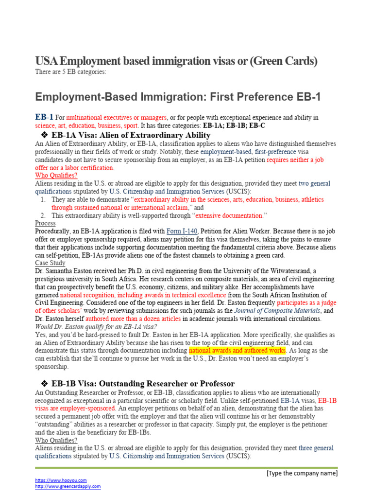 .Trashed-USA Employment Based Immigration Visas (Green Card) | PDF | H ...