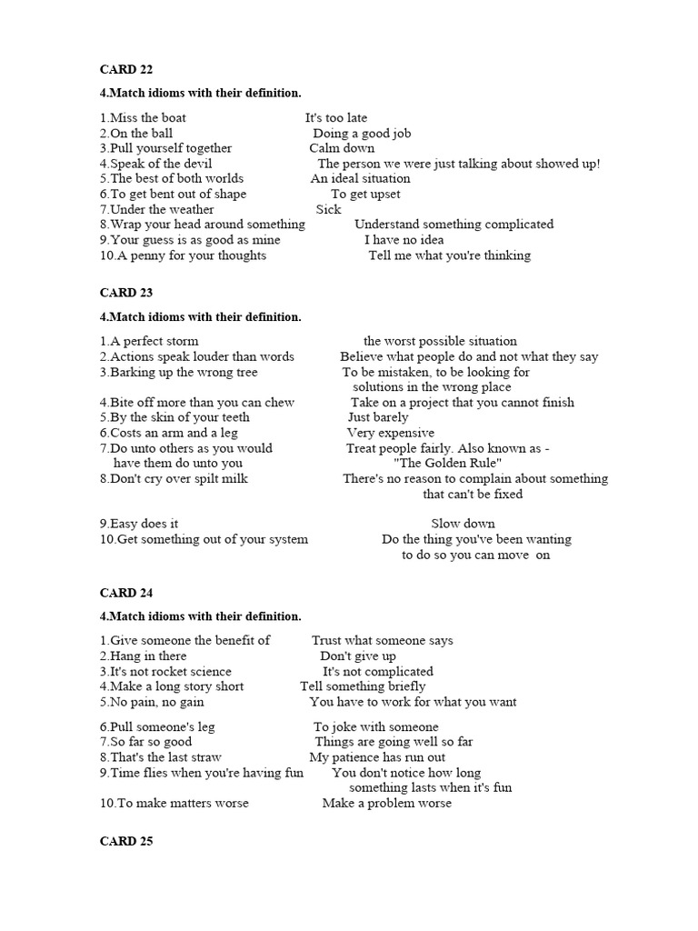 Idioms & Definitions Matching Game | PDF | Home & Garden | Self-Improvement