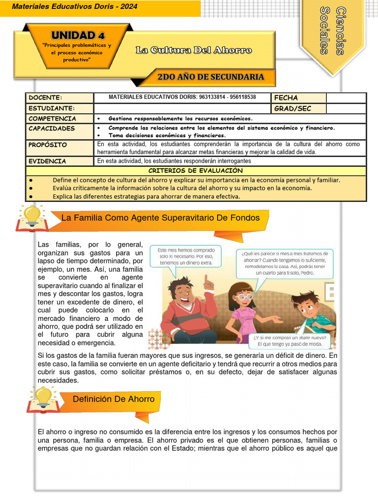 Ficha de Actividad CCSS 2° - Semana 3 | PDF | Ahorro | Inversiones