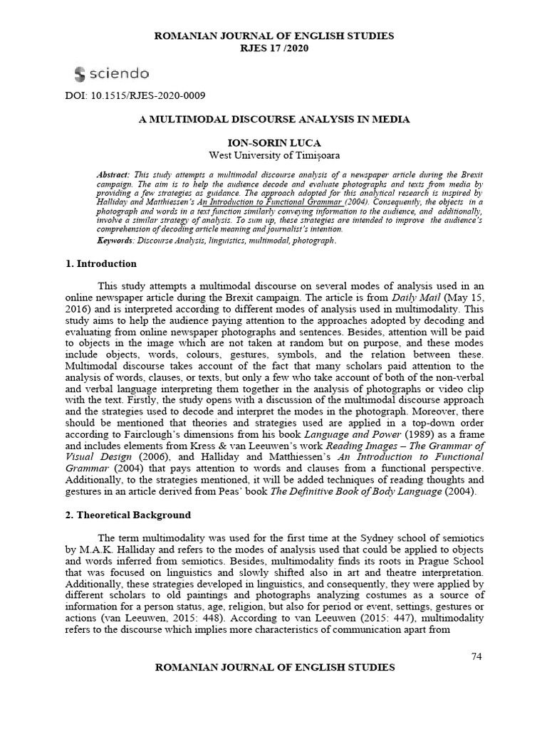A Multimodal Discourse Analysis in Media | PDF | Human Communication | Linguistics