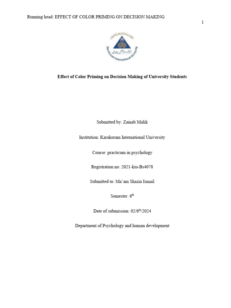 Color Priming's Impact on Student Decisions | PDF | Affect (Psychology ...