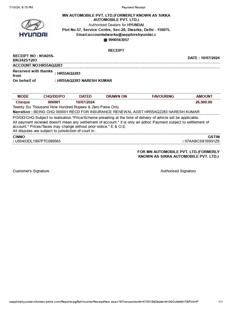 Payment Receipthr55aq2283 Naresh Kumar | PDF
