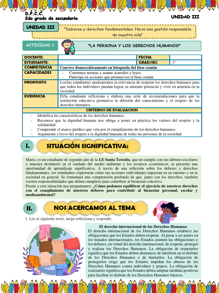 2° DPCC - Actv.01-Uni.3 2024 | PDF | Derechos humanos | Derechos