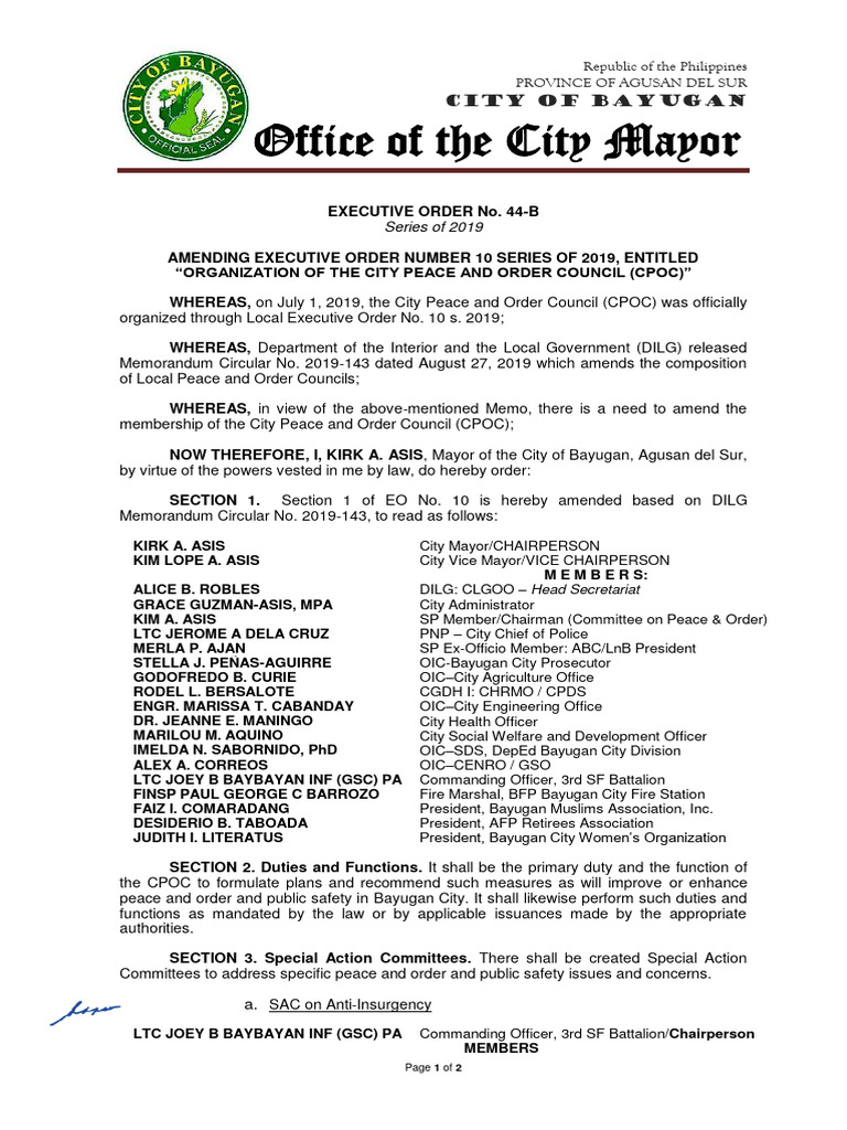 Amended CPOC Executive Order 44-B | PDF | Government